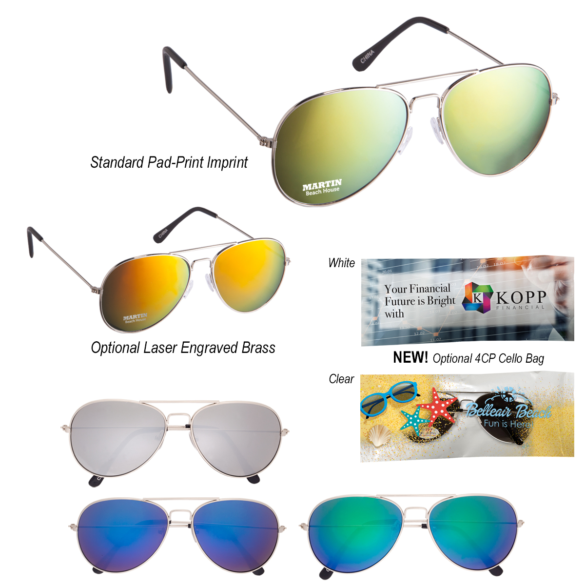 Custom Imprinted Classic Mirrored Aviator Style Sunglasses