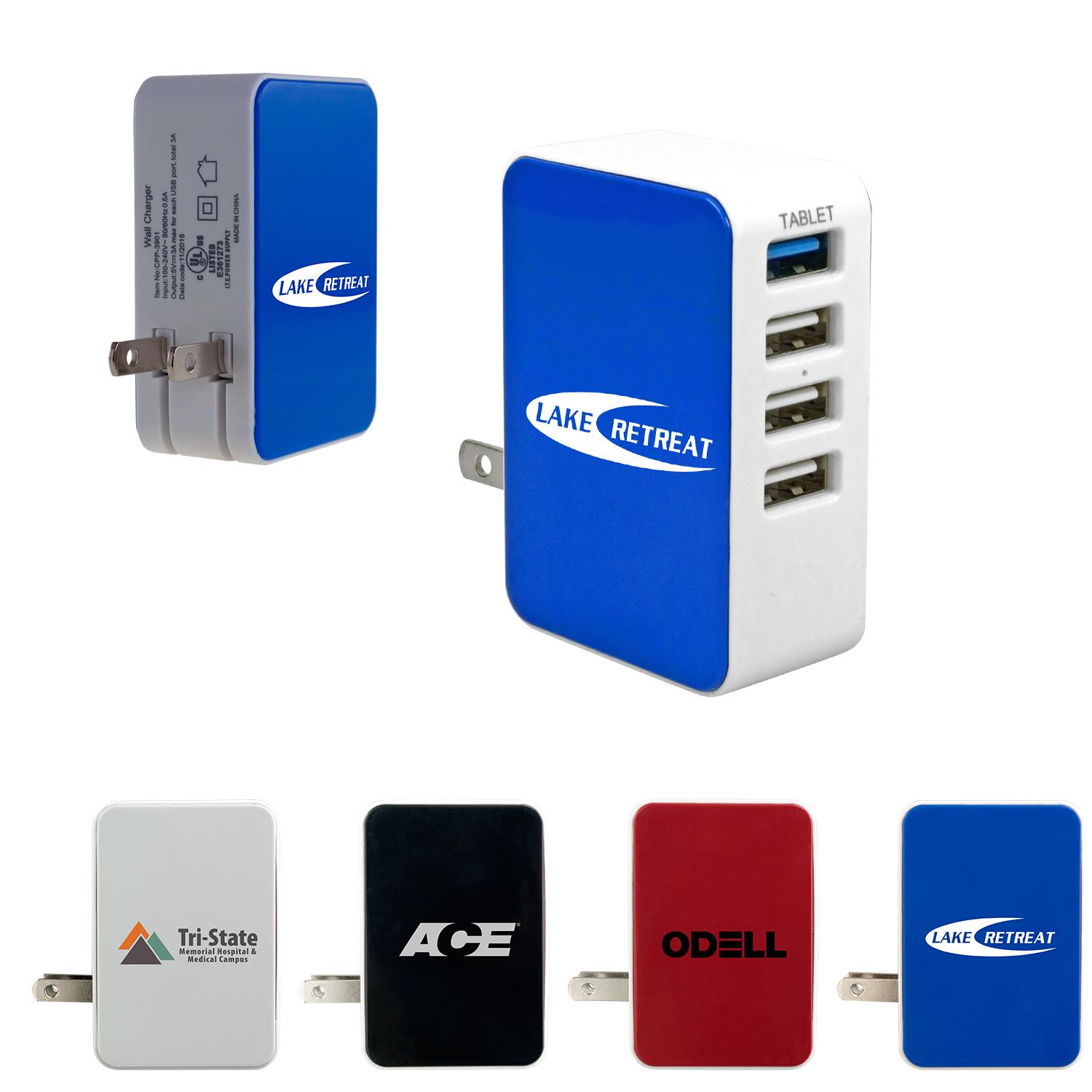 Custom Printed 4 Port USB Folding Wall Charger
