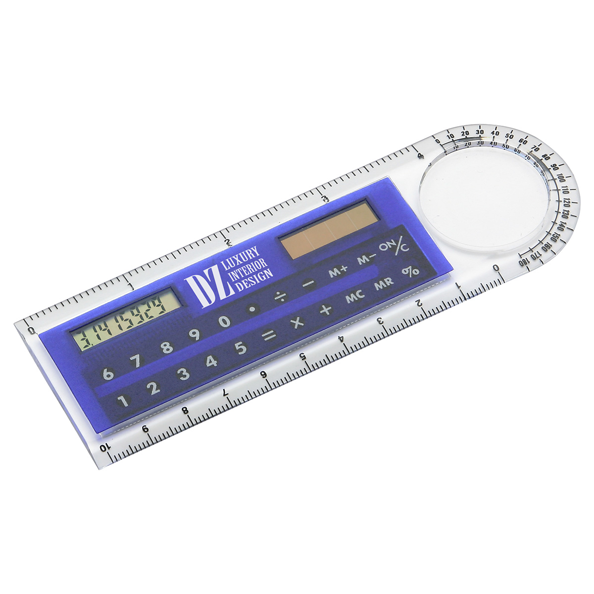 Imprinted 4 inch Magnifier Ruler w/Solar Powered Calculator