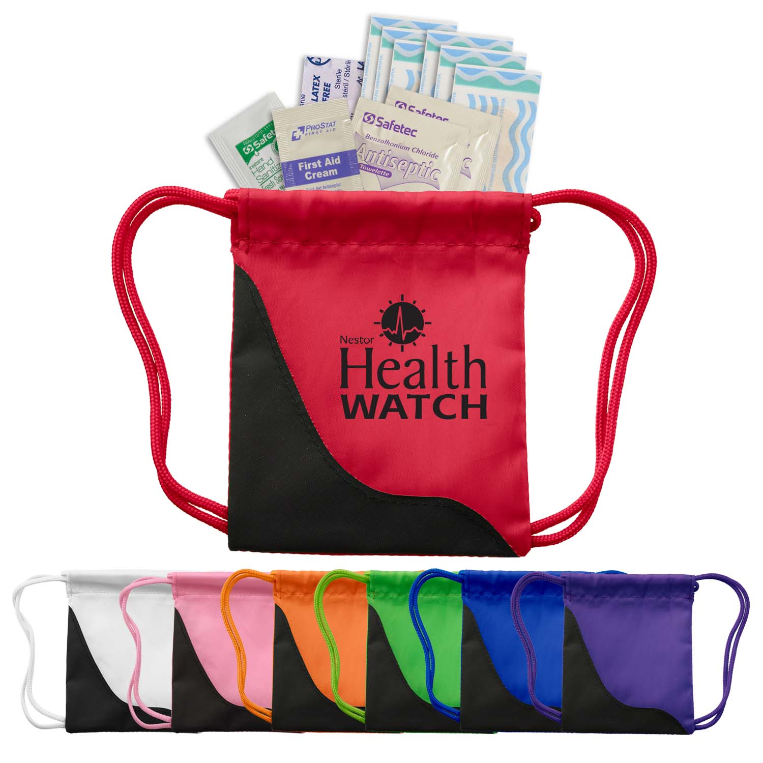Promotional 11-Piece First Aid Kit in Mini Drawstring Bag