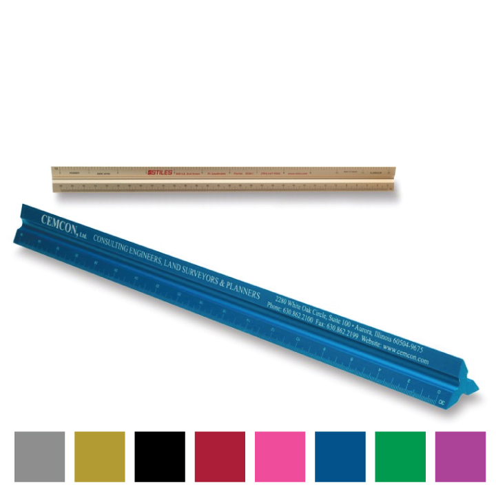 Custom Printed 12 inch Alumicolor Engineer Triangular Soild Scale