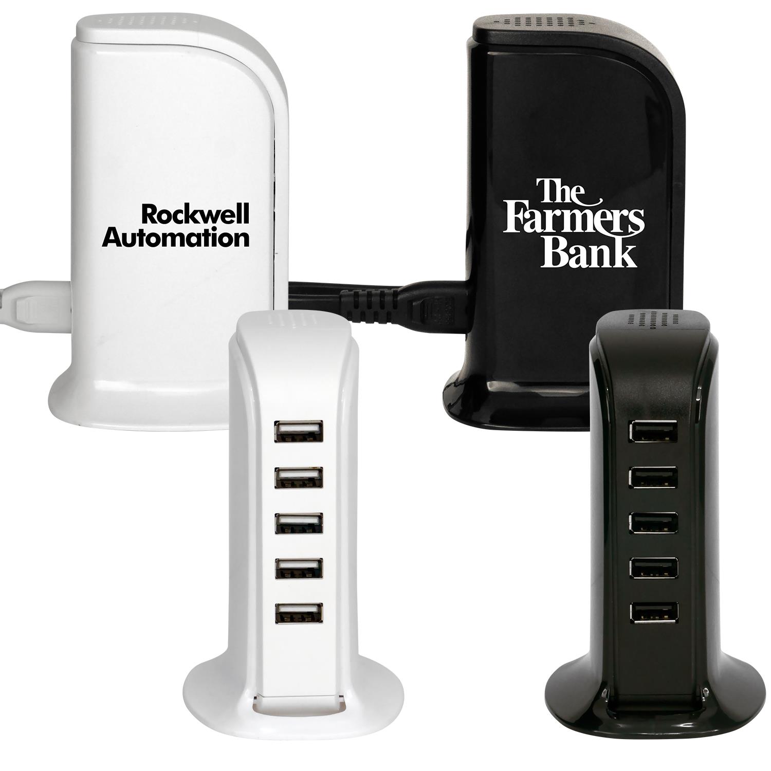5 Port USB Charging Towerwith Logo