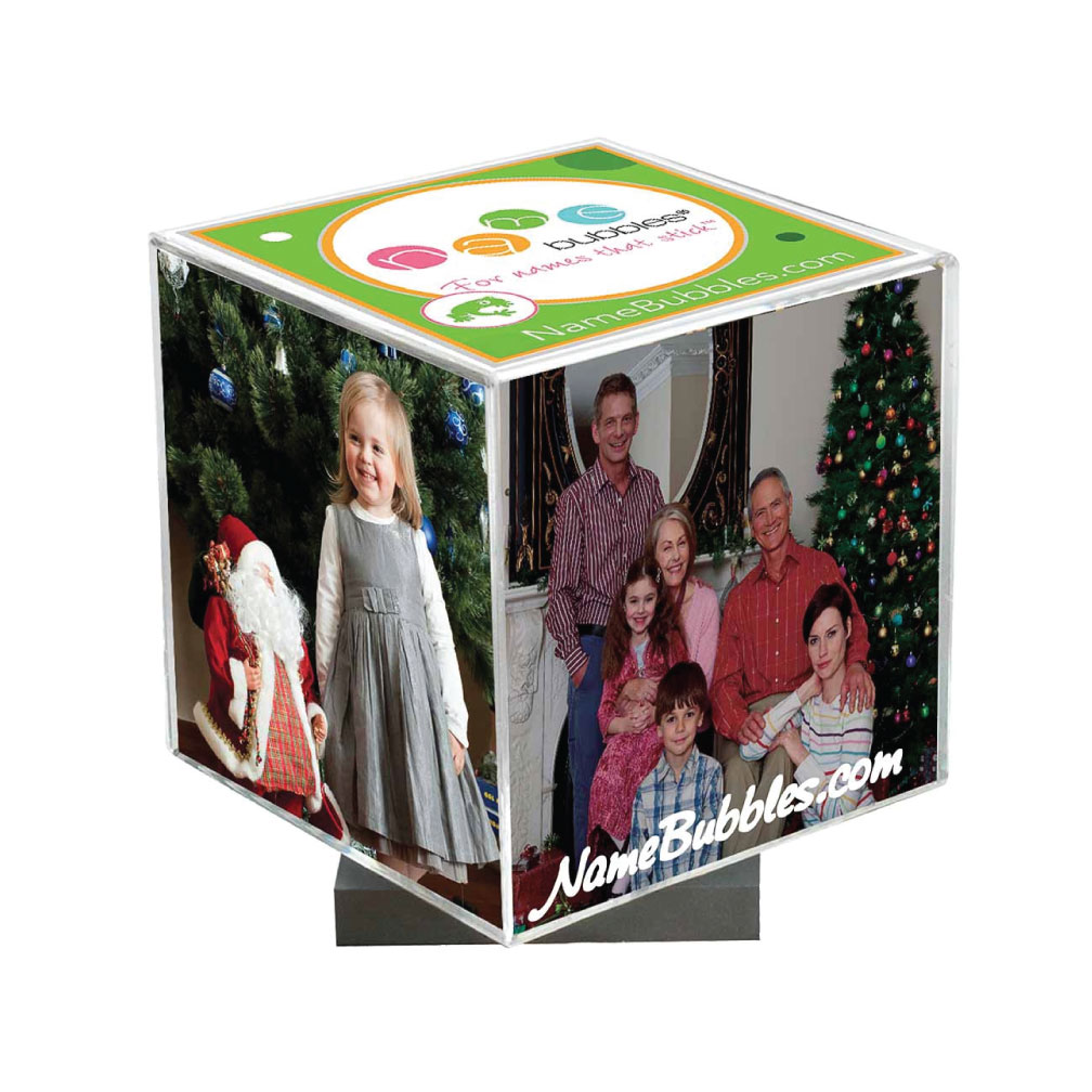 Promotional Spinning Photo Cube with Silver Base 3.5 x 3.5