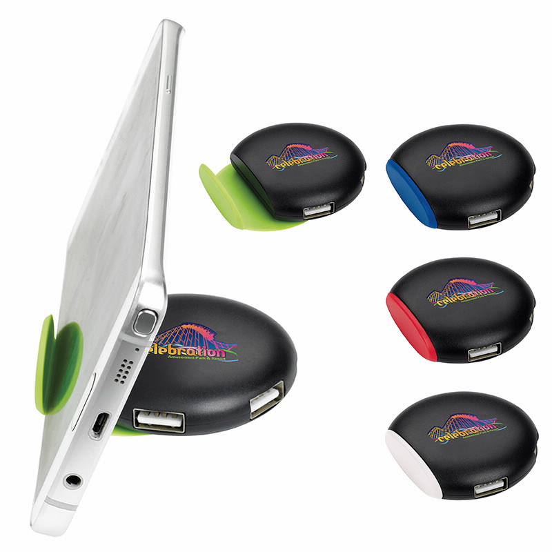 Custom Imprinted Round USB Hub Phone Stand