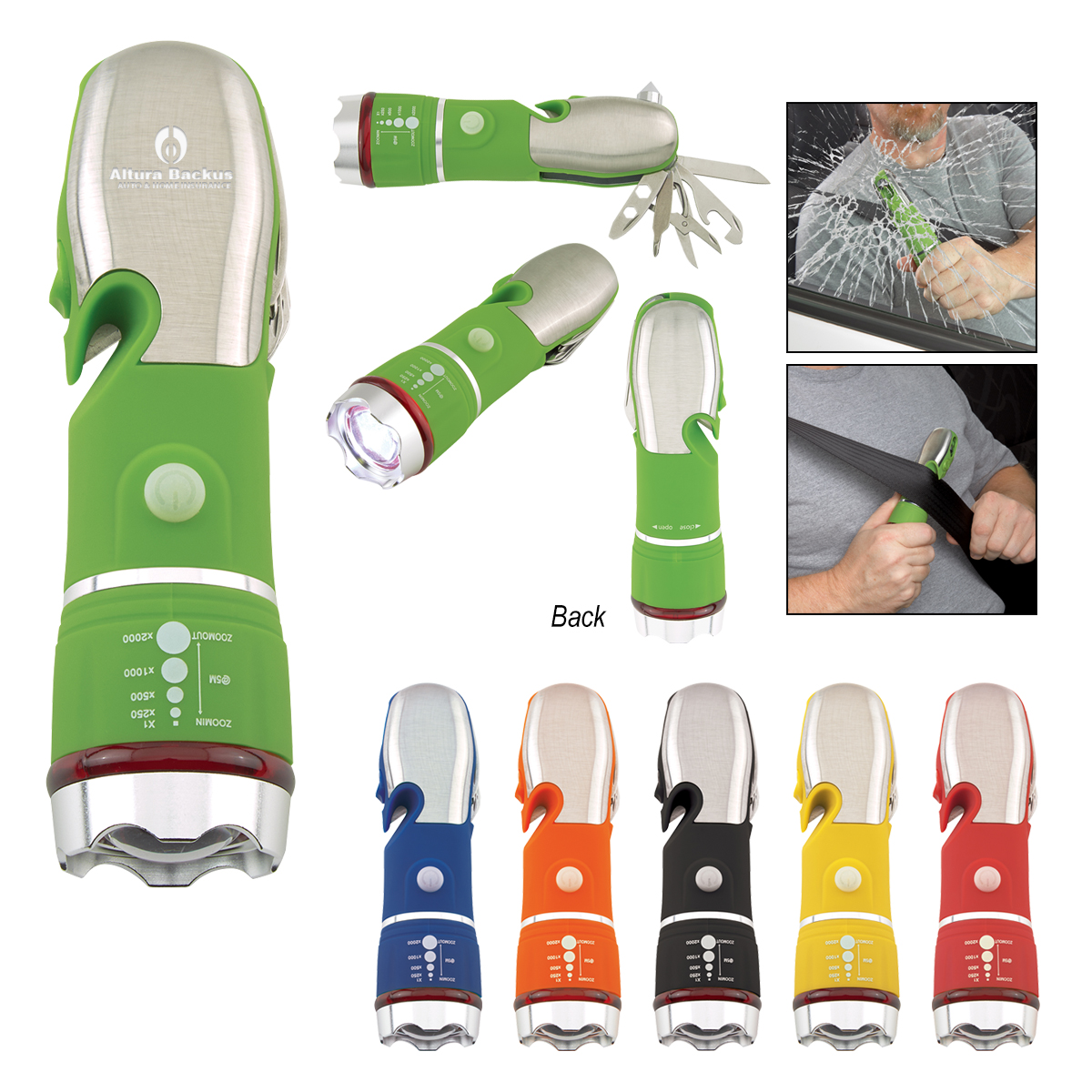 Custom Imprinted 9-in-1 Emergency Flashlight Multi-Tool