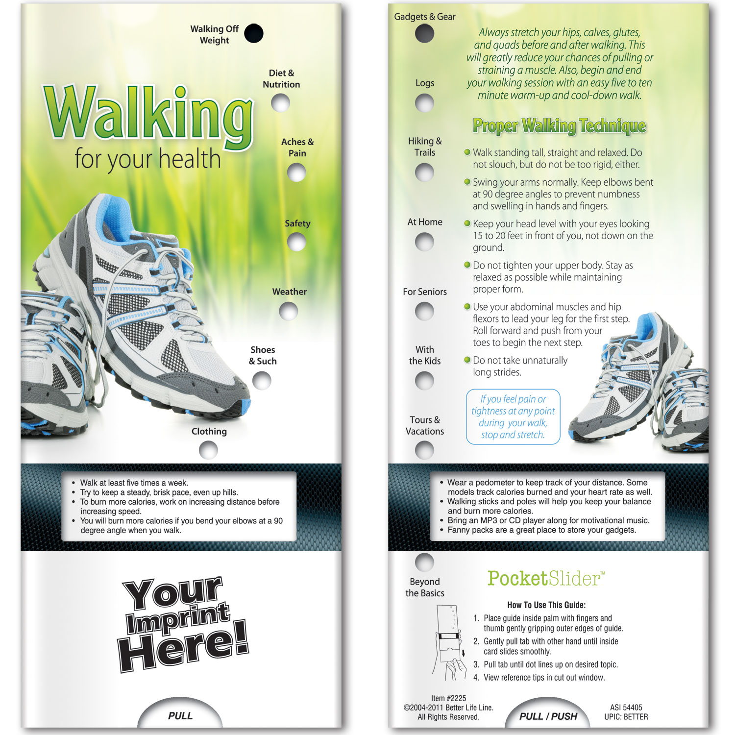 Custom Imprinted Walking for Your Health Pocket Slider