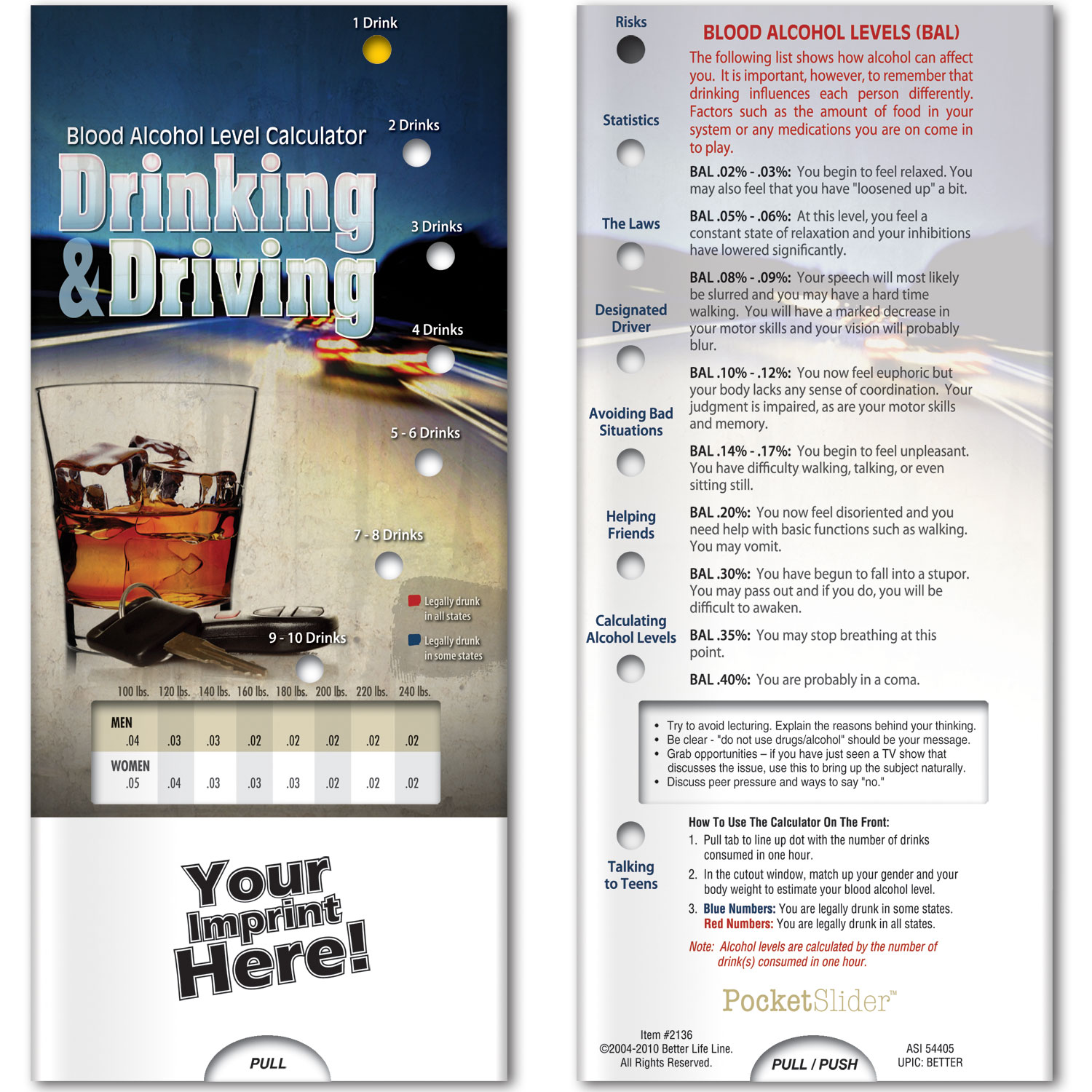 Custom Imprinted Drinking and Driving: Blood Alcohol Level Calculator ...