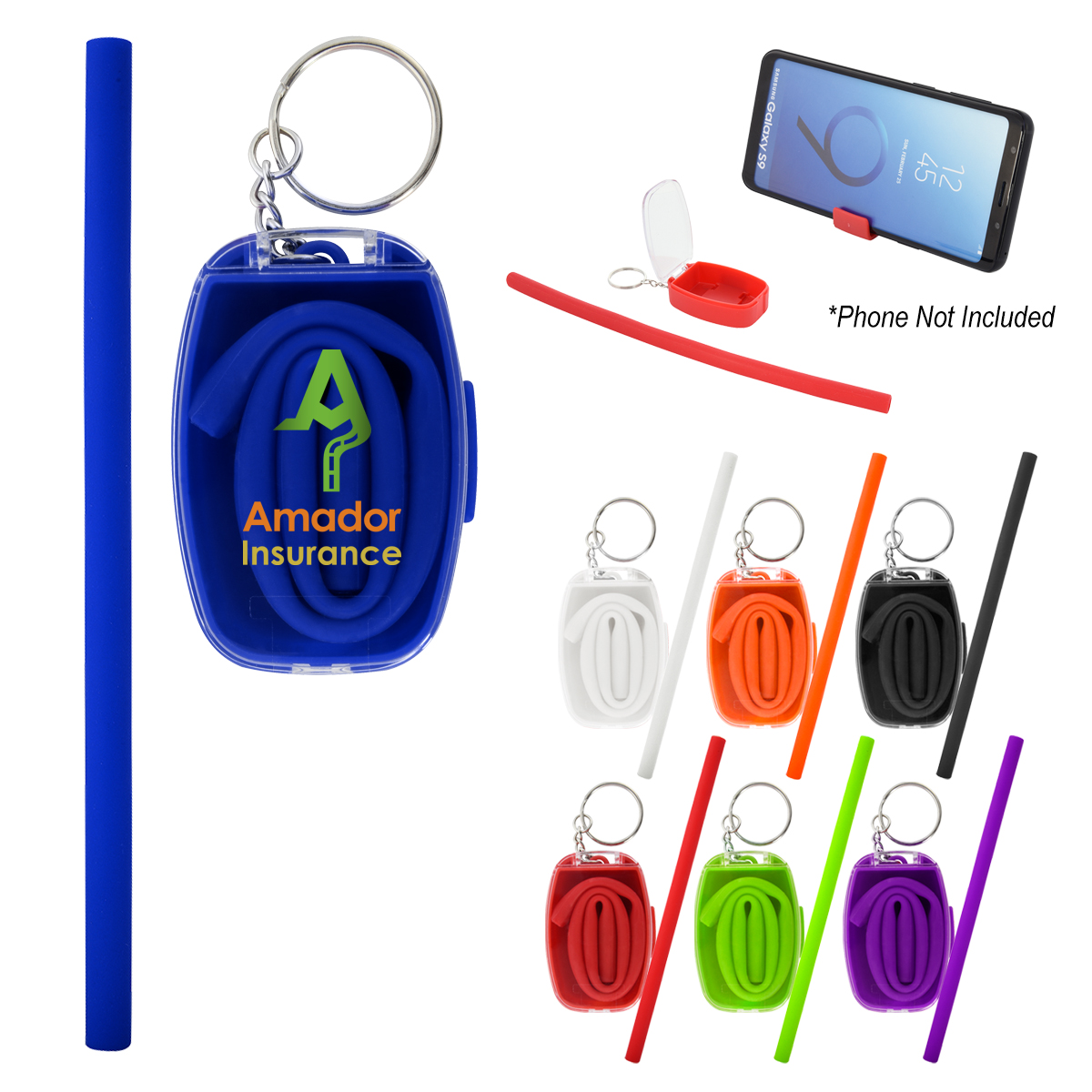 Custom Printed Silicone Straw In Travel Case With Phone Stand