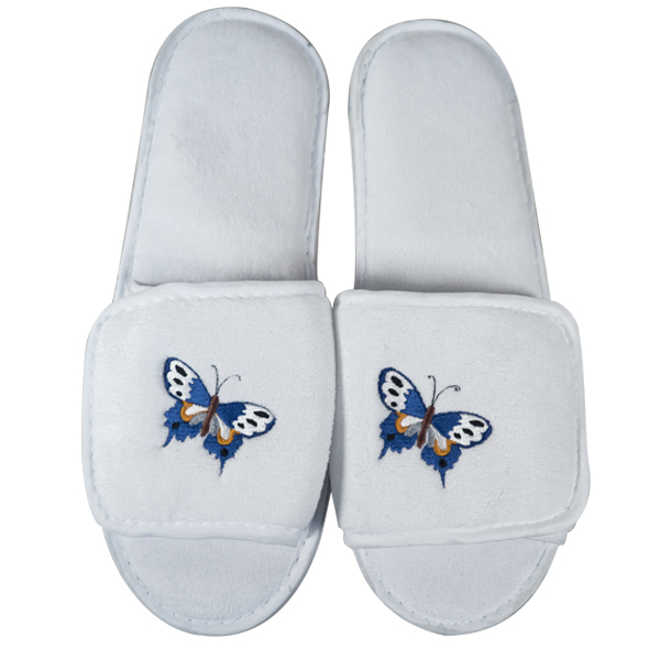 Embroidered Plush Slipper With Velcro Opening