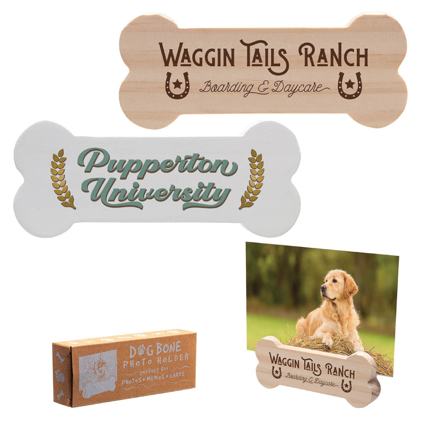 Wood Dog Bone Photo Holderwith Logo
