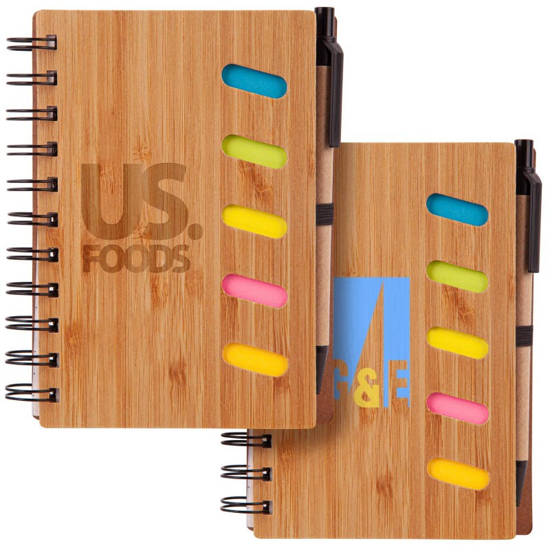 Custom Printed Foster Bamboo Notebook with Pen and Sticky Notes