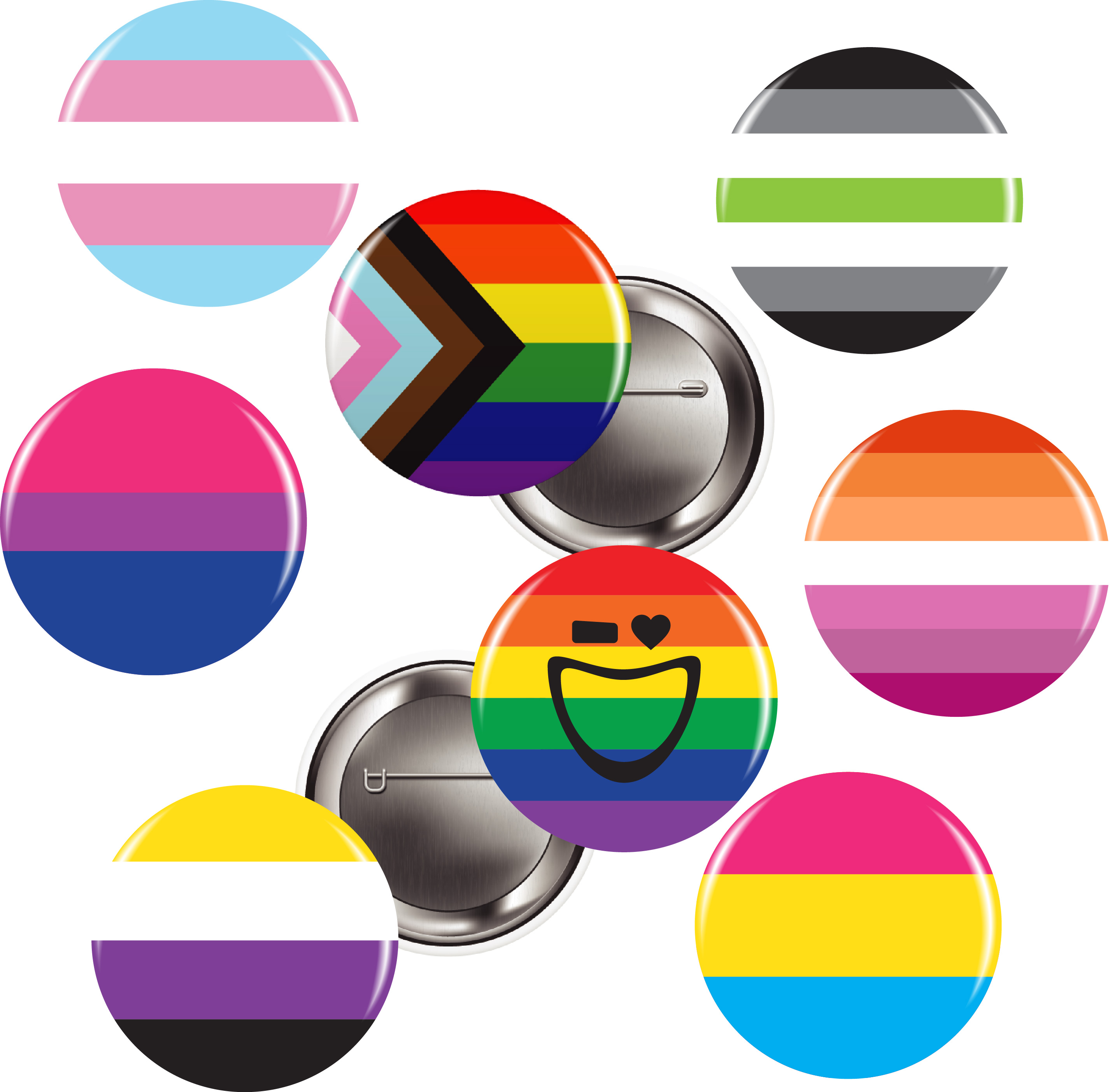 Custom Printed 3 inch Pride Flag Buttons with Logo