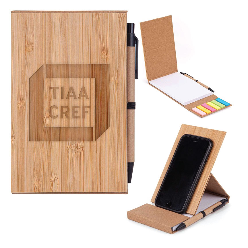 Custom Printed Bamboo Phone Holder with Notepad and Pen