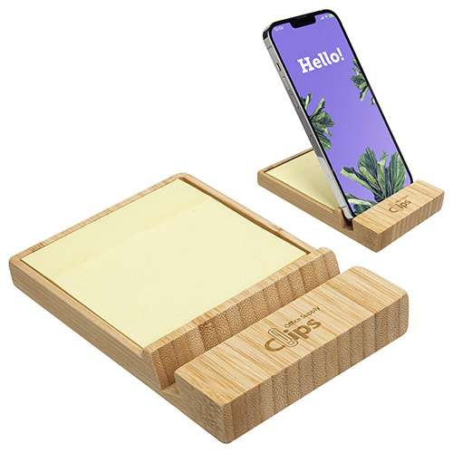 Custom Printed Bamboo Phone Holder with Sticky Notes