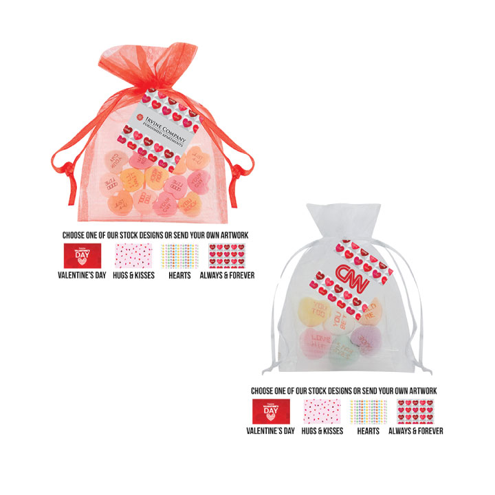 Custom Printed Conversation Heart Organza Bags