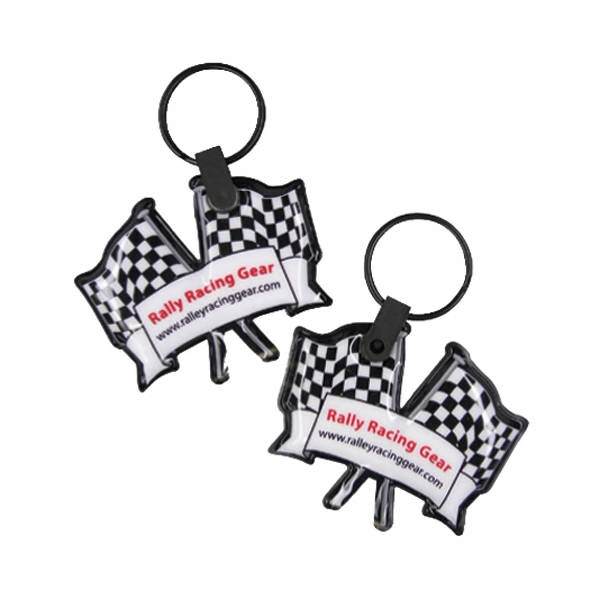 Racing Flag Shaped Soft Touch Key Tag Lightwith Logo