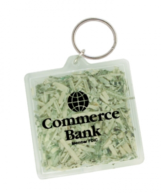 Imprinted Shredded Currency Money Filled Square Keychain