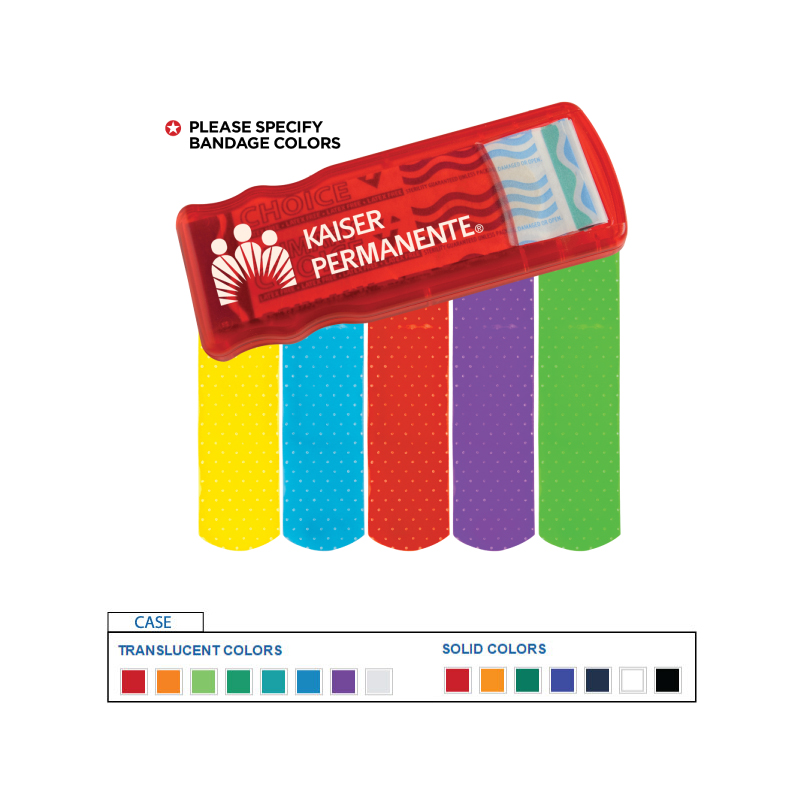 Promotional Bandage Dispenser with Color Bandages and custom imprint