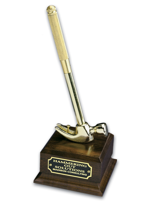 Imprinted Logo Wood Base 8 Inch Gold Hammer Award 8168