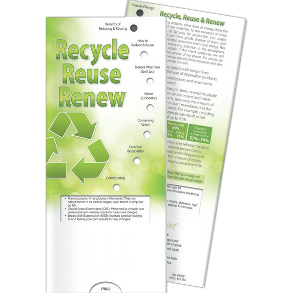 Recycle, Reuse, Renew Pocket SliderEnvironmentally Friendly Handout