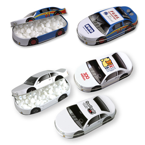 Race Car Shaped Mint Tinwith Logo