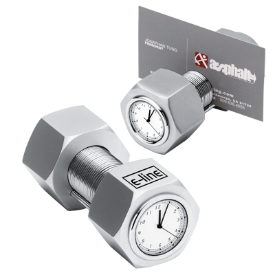 Promotional Metal Nut & Bolt Clock/Card Holder