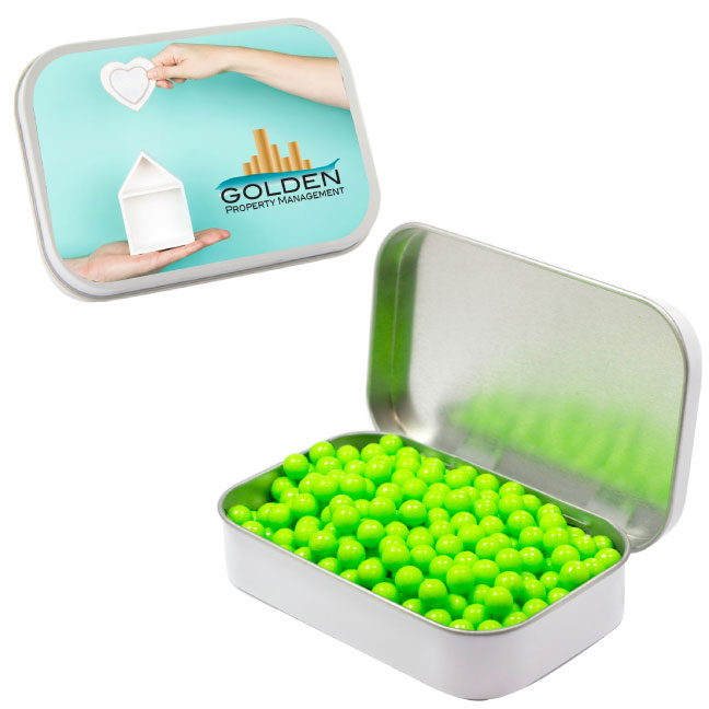 Custom Imprinted Large Rectangle Tin Full of Treats